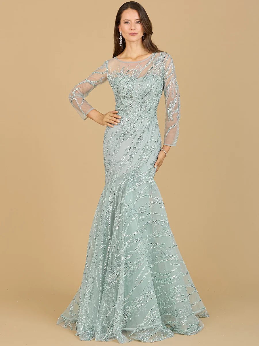 Lara 29199 Long Sleeve Mermaid Beaded Gown